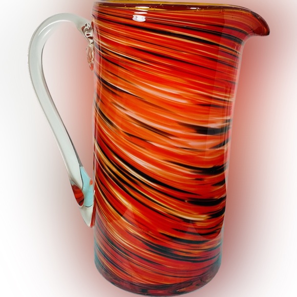Dining | Beautiful Vintage Orange And Black Swirl Blown Art Glass ...